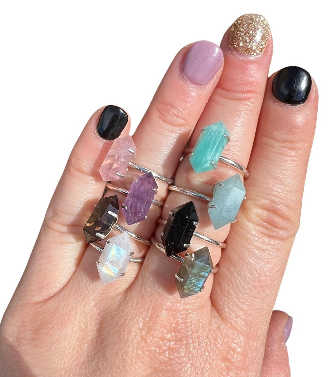 Double Terminated Crystal Ring - Sterling Silver - Sizes 4 to 10 (US ...