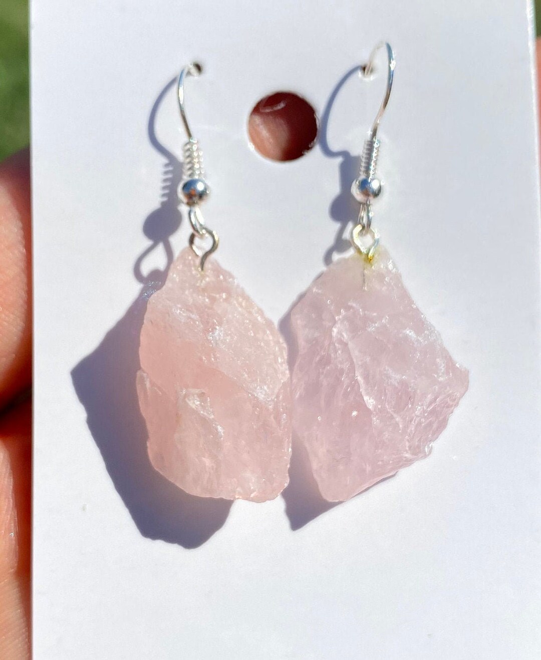 Raw Rose Quartz Earrings Silver Rose Quartz Dangle Earrings - Etsy