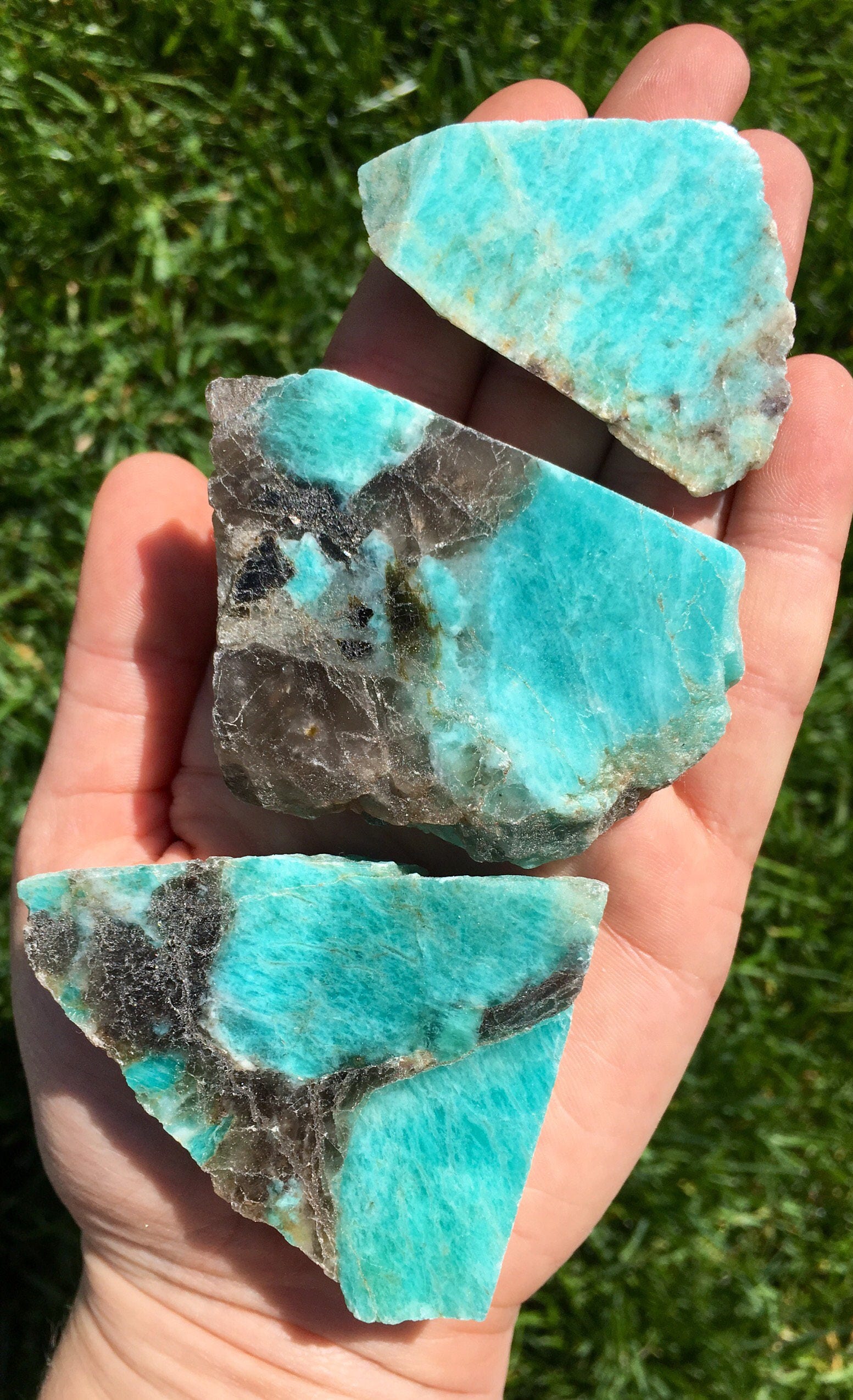 Amazonite Slab - Lepidolite & Smoky Quartz Inclusions - Front Polished ...
