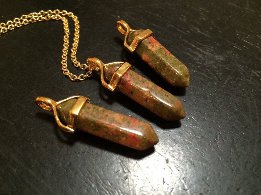 Unakite Necklace - Polished Unakite Point Pendant - Crystal Necklace ...
