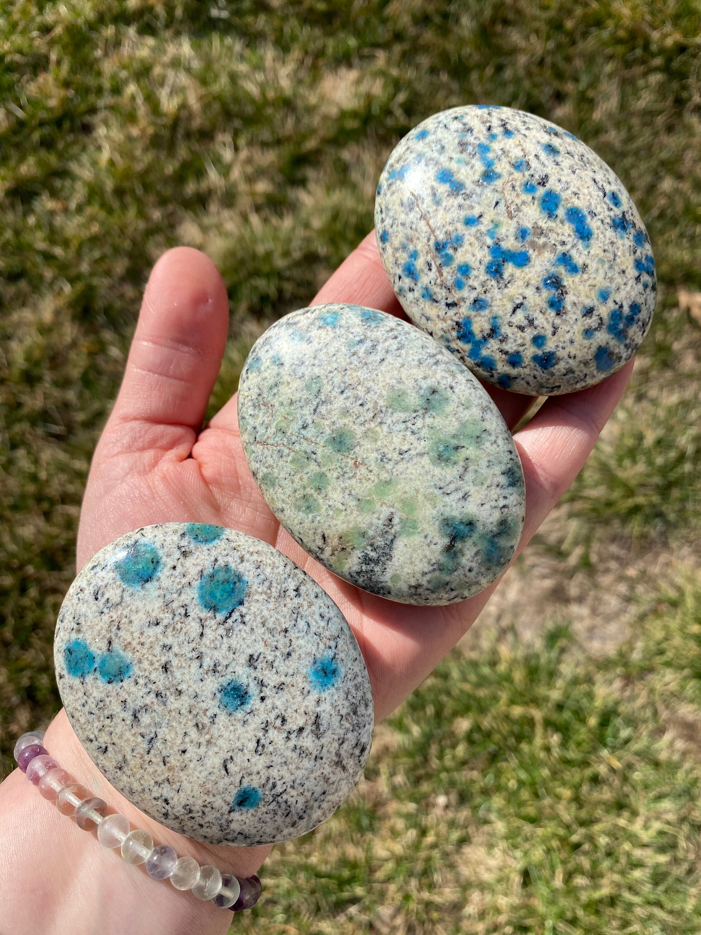 K2 Stone (azurite in Quartz) Oval Palm Stone - (2" - 3") - Polished ...