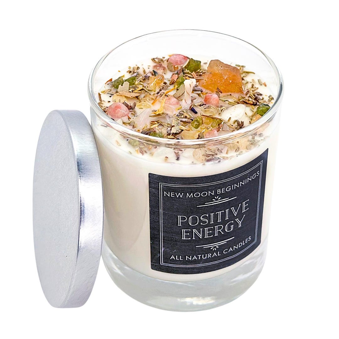 Positive Energy Candles - Crystal & Herb Candle - Soy Aromatherapy ...