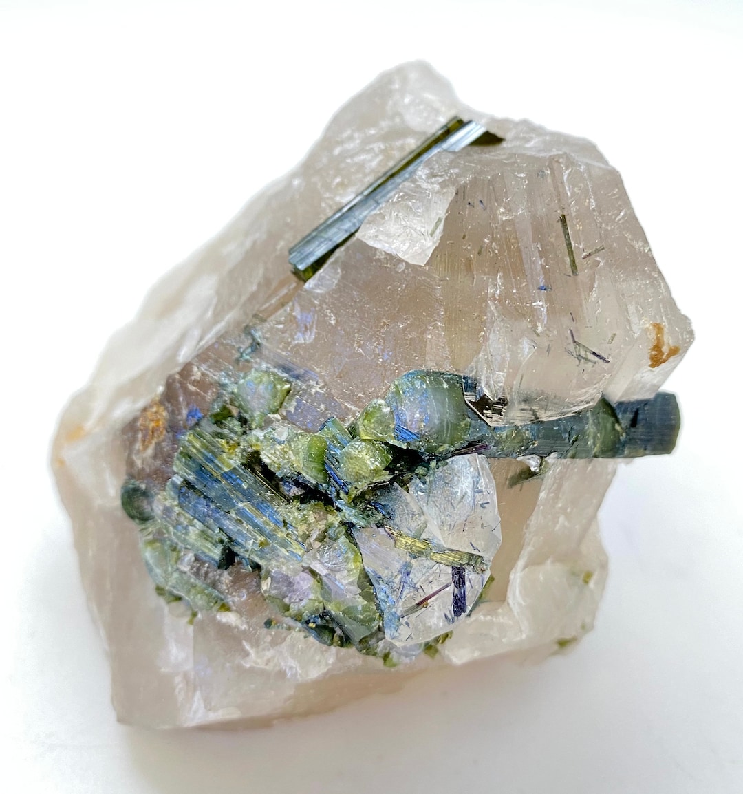 Raw Green Tourmaline in Quartz - Raw Green Tourmaline Crystal - Raw Quartz Crystal - Rough ...