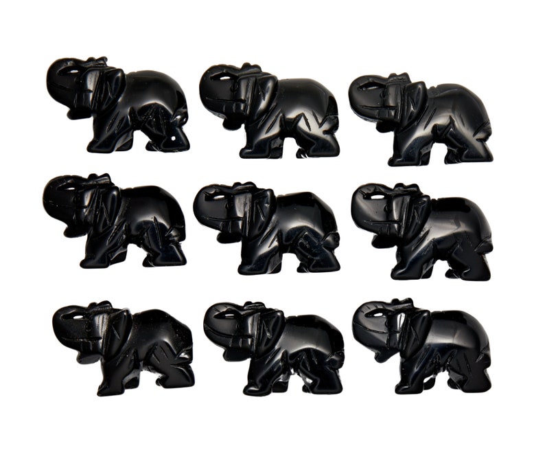 Black Obsidian Elephant (~2") - Black Obsidian Carved Stone Elephant ...