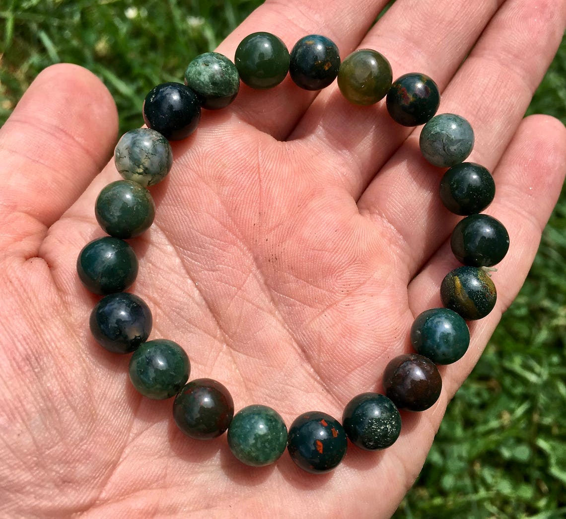 Bloodstone bracelet bloodstone jewelry elastic bracelet | Etsy