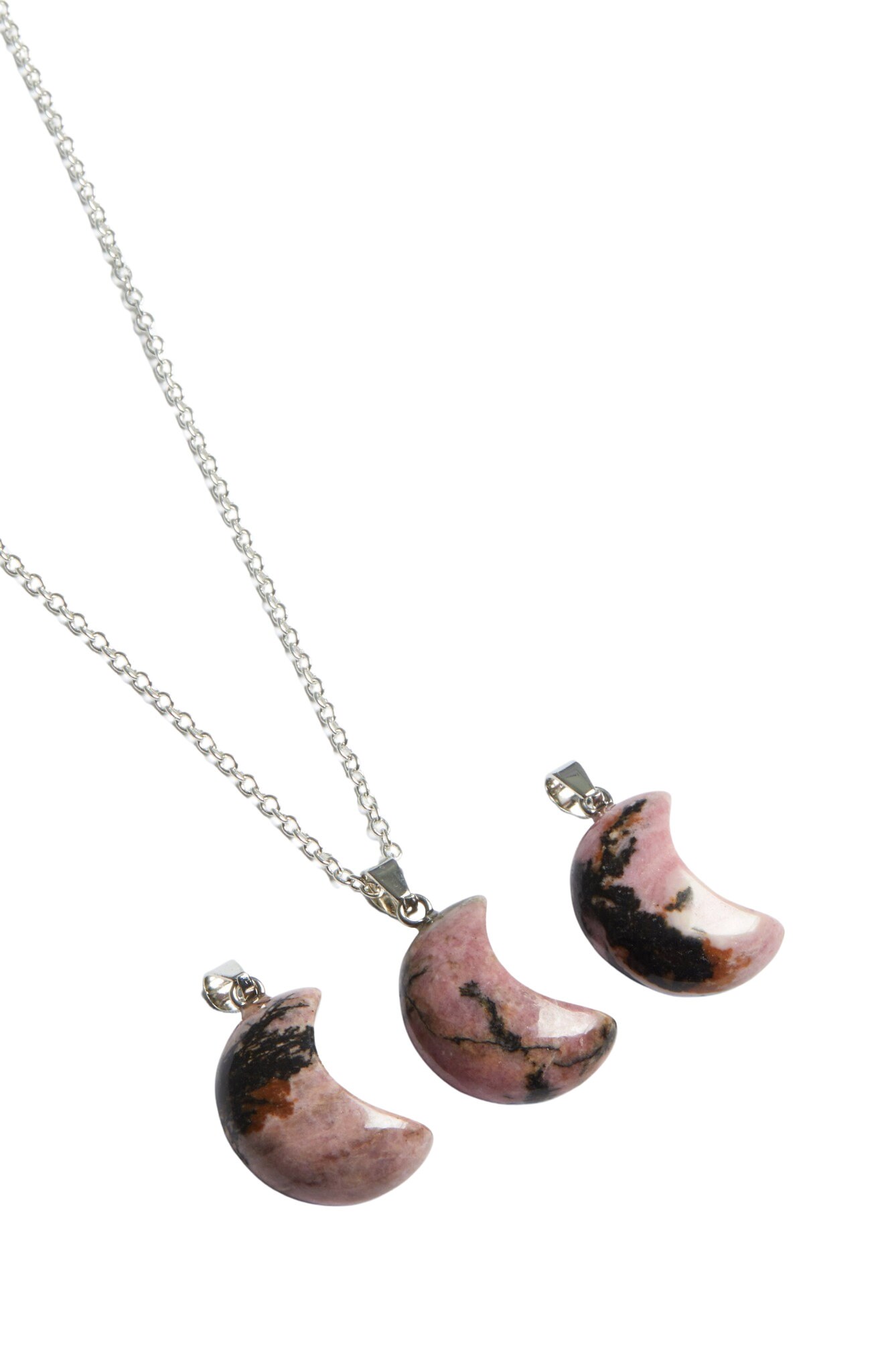 Rhodonite Stone Crescent Moon Necklace Crescent Moon | Etsy