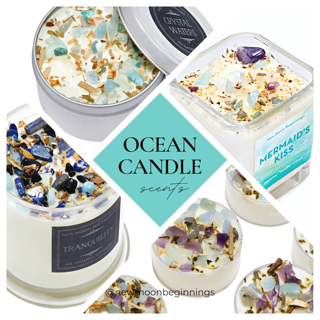 Ocean Candle - Crystal Candle - Intention Candle With Crystals & Herbs ...