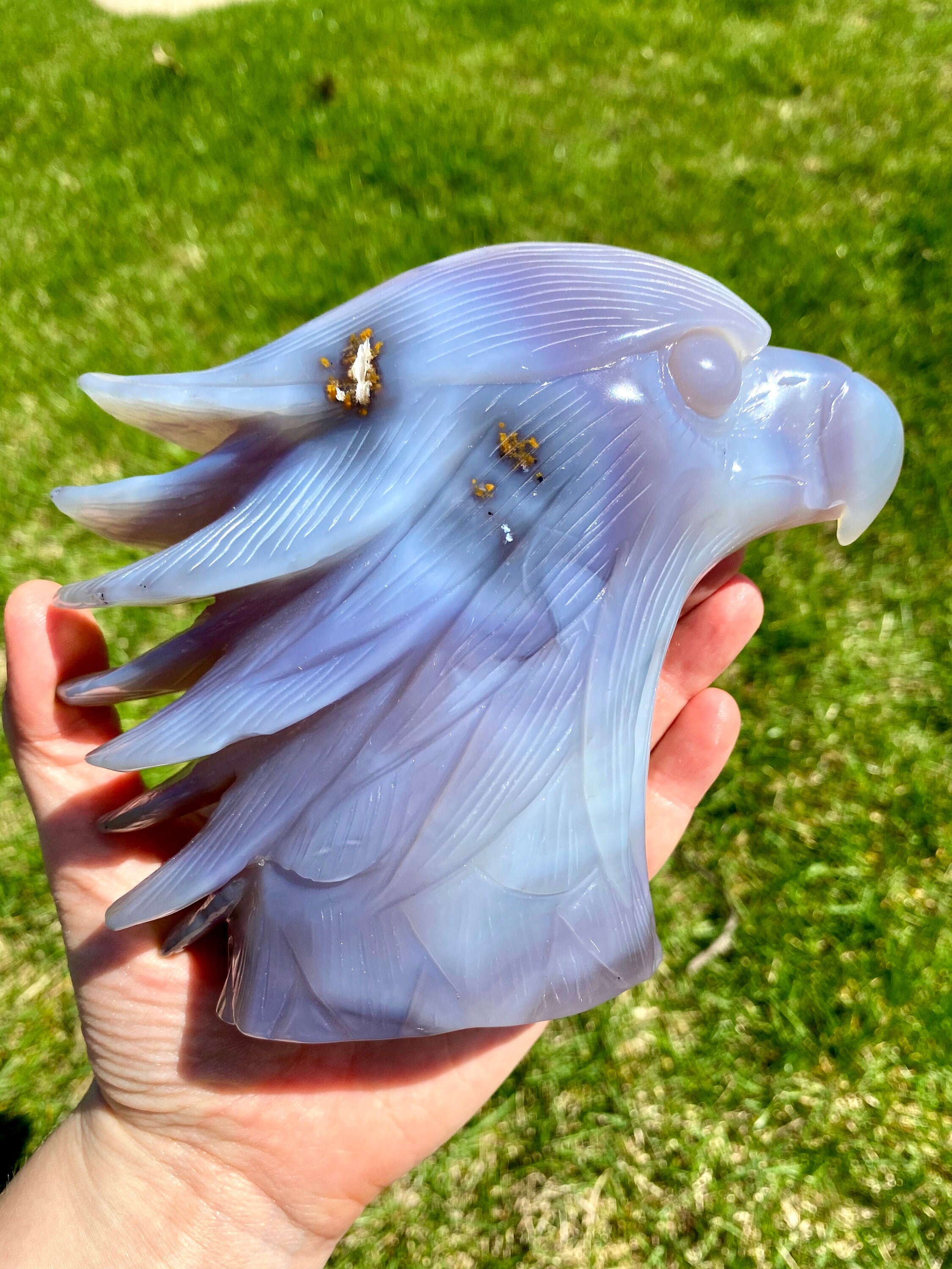 Agate Geode Hand Carved Eagle Head - Polished Agate Eagle Head - Druzy ...