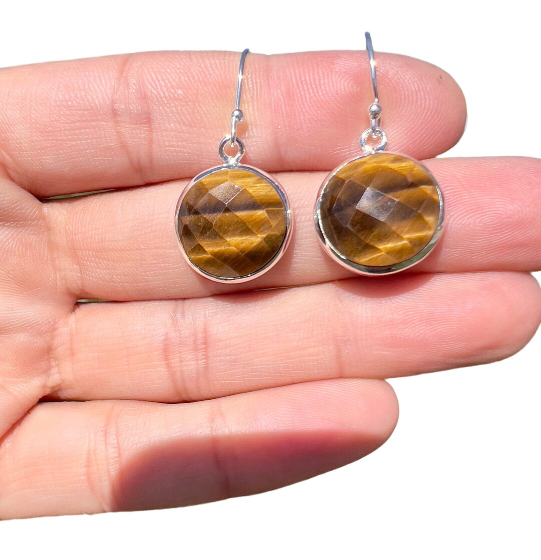 Tigers Eye Earrings in Sterling Silver - Faceted Tigers Eye Crystal ...