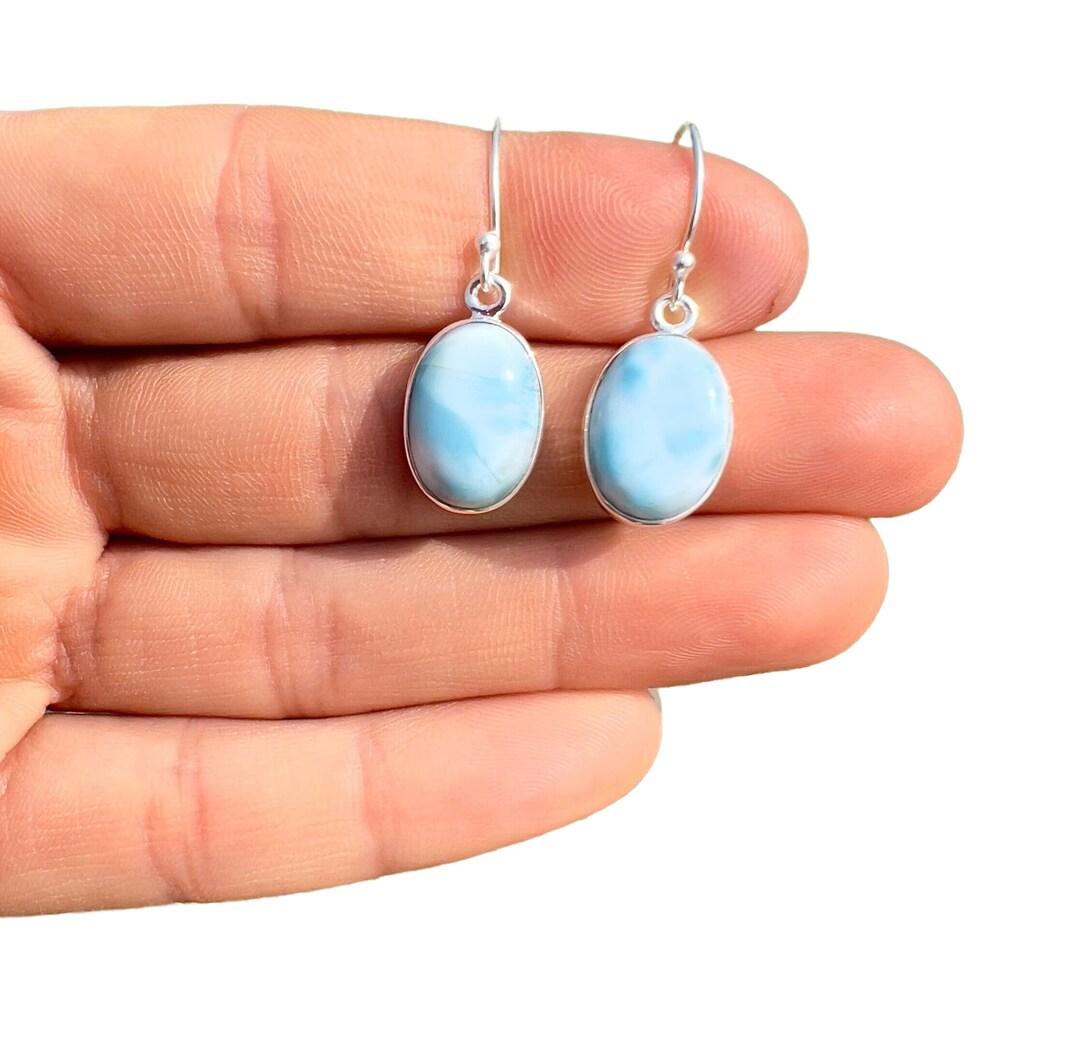 Larimar Oval Earrings Polished Larimar Dangle Earrings Sterling Silver ...