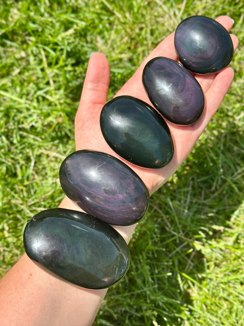 Rainbow Obsidian Palm Stone - Polished Rainbow Obsidian Crystal ...