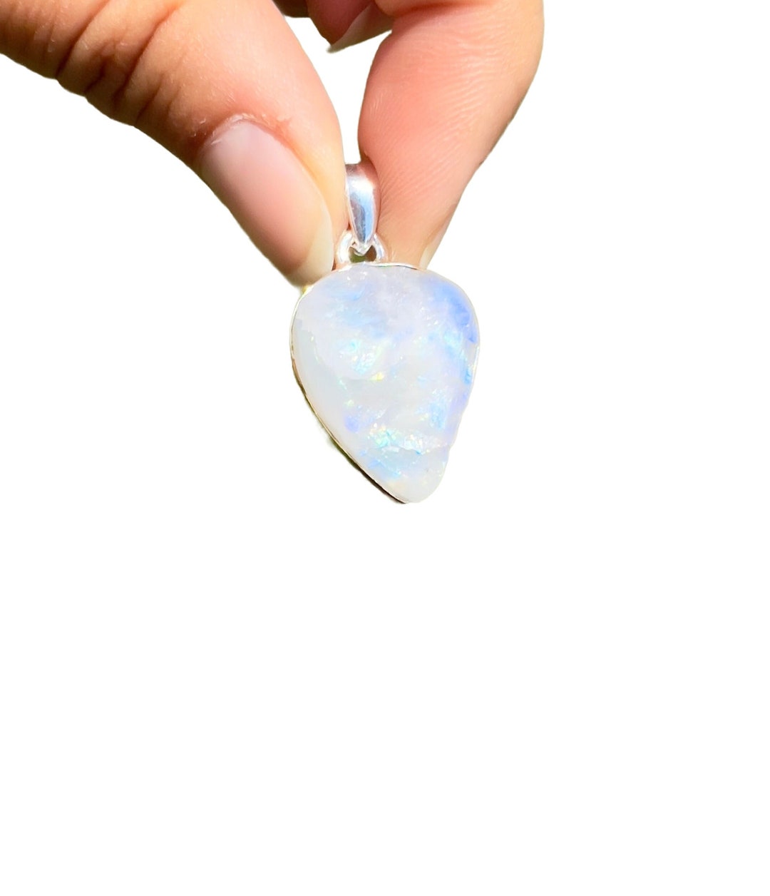 Raw Rainbow Moonstone Pendant - Triangle Moonstone Necklace - Sterling ...