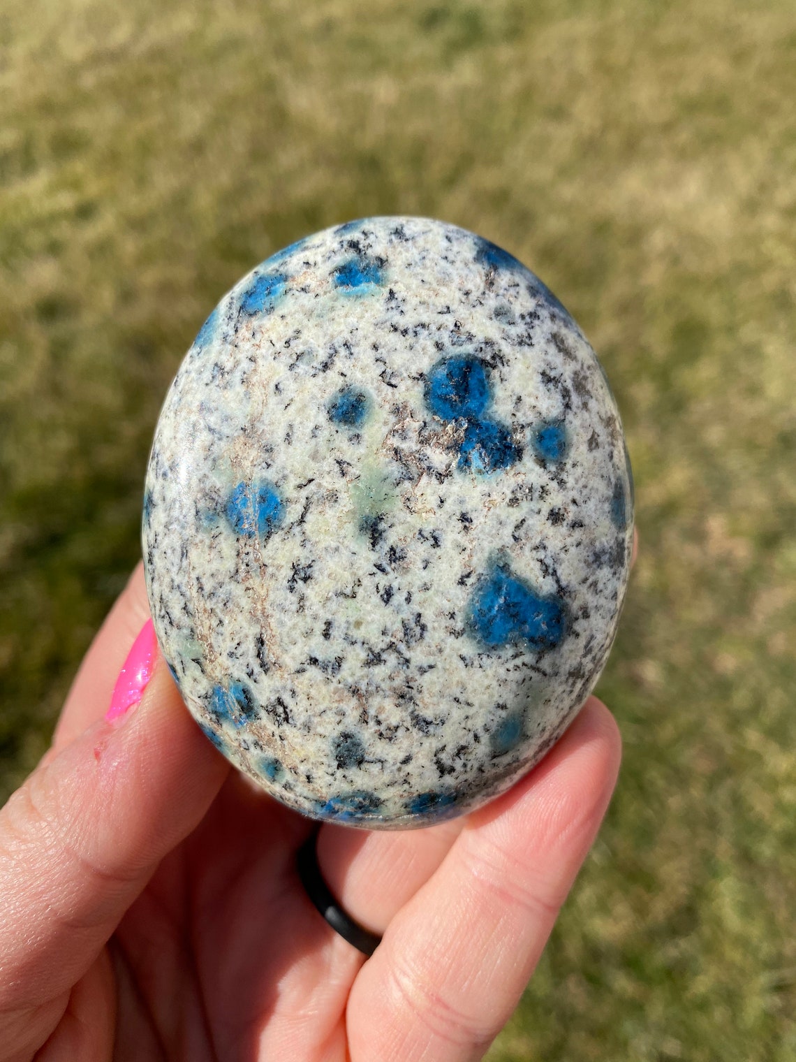 K2 Stone (azurite in Quartz) Oval Palm Stone - (2" - 3") - Polished ...