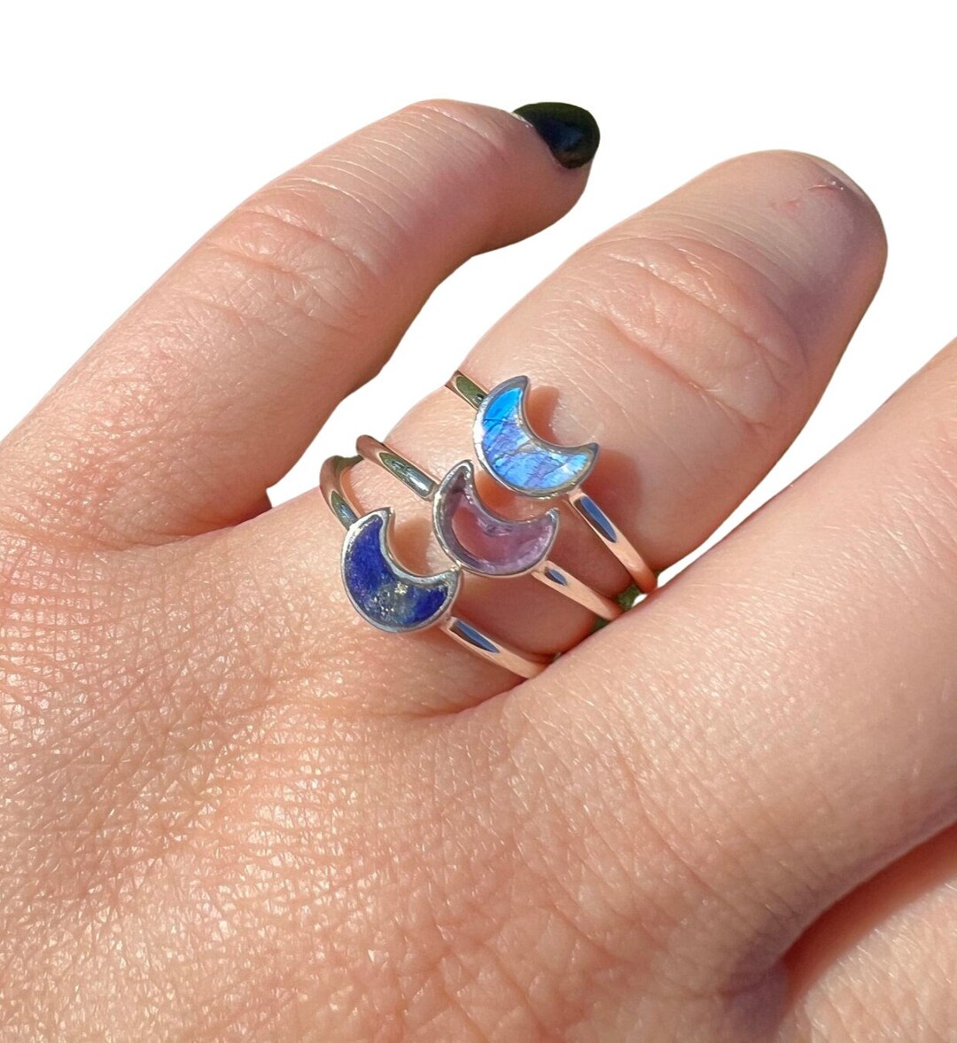 Sterling Silver Moon Ring (sizes 4 to 10) - Crescent Moon Gemstone Ring ...