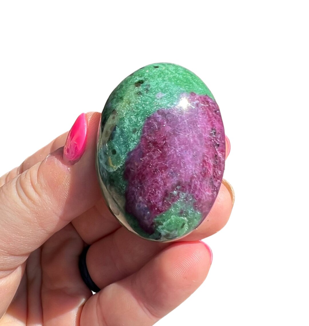 Ruby Zoisite Palm Stone (1.25" - 2.25") Grade AAA - Polished Ruby in Zoisite Oval Palm Stone ...