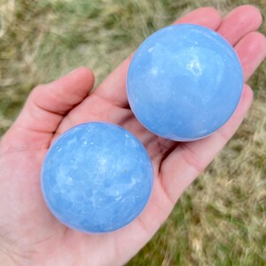 Blue Calcite Crystal Sphere - Grade A! - Blue Calcite Sphere - Hand ...
