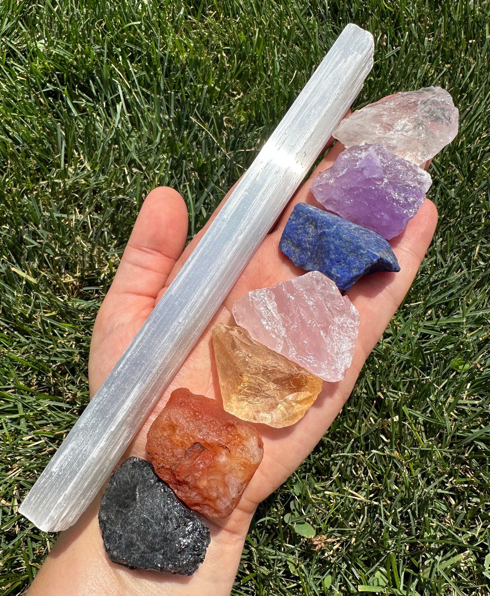 Raw Crystal 7 Chakra Set With Selenite Wand - Raw Crystals - Chakra ...
