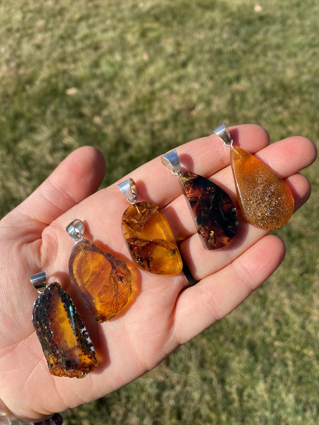 Amber Pendant Amber Slice Necklace Healing Crystal Necklace Amber ...