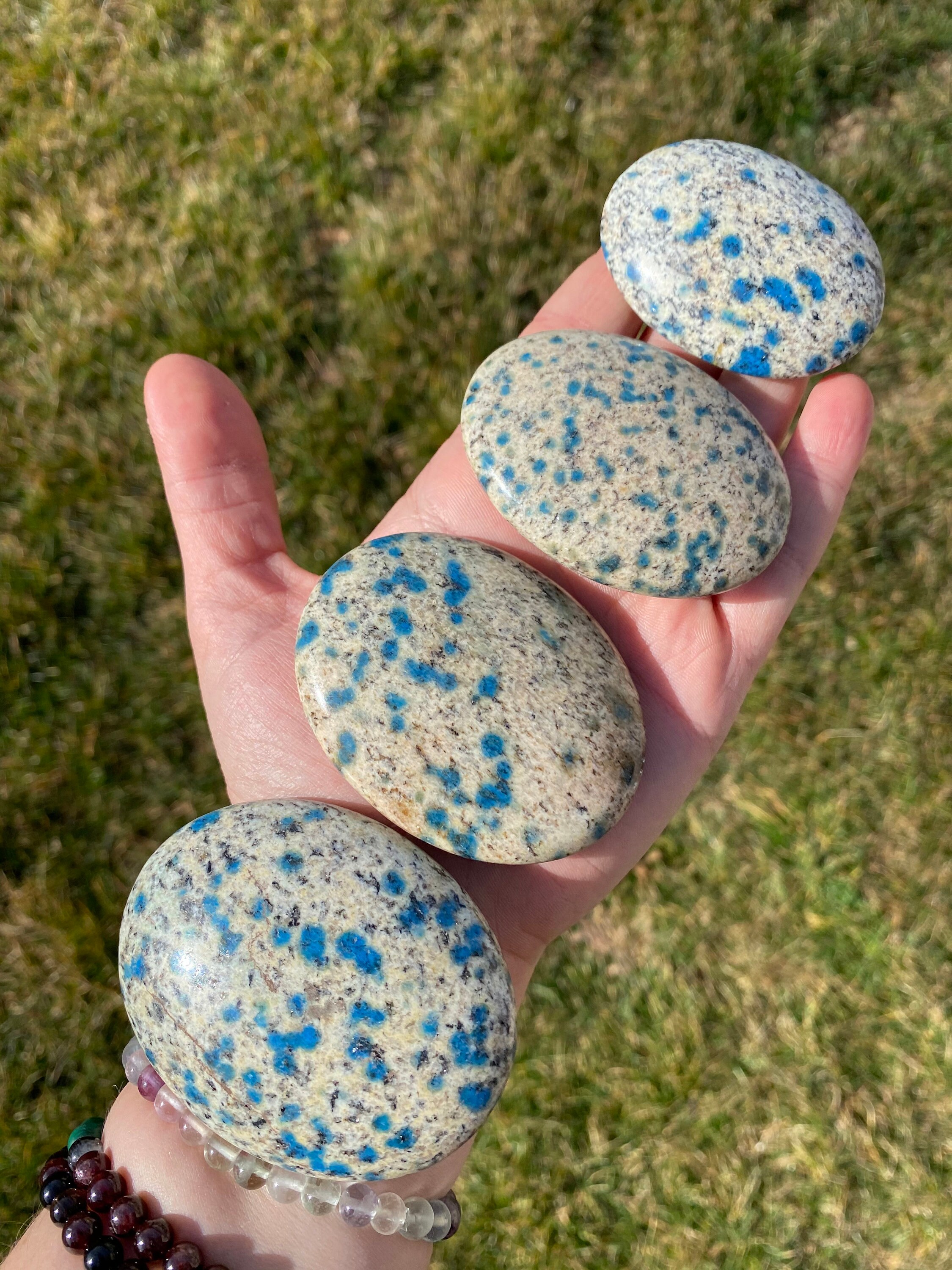 K2 Stone (azurite in Quartz) Oval Palm Stone - (2" - 3") - Polished ...