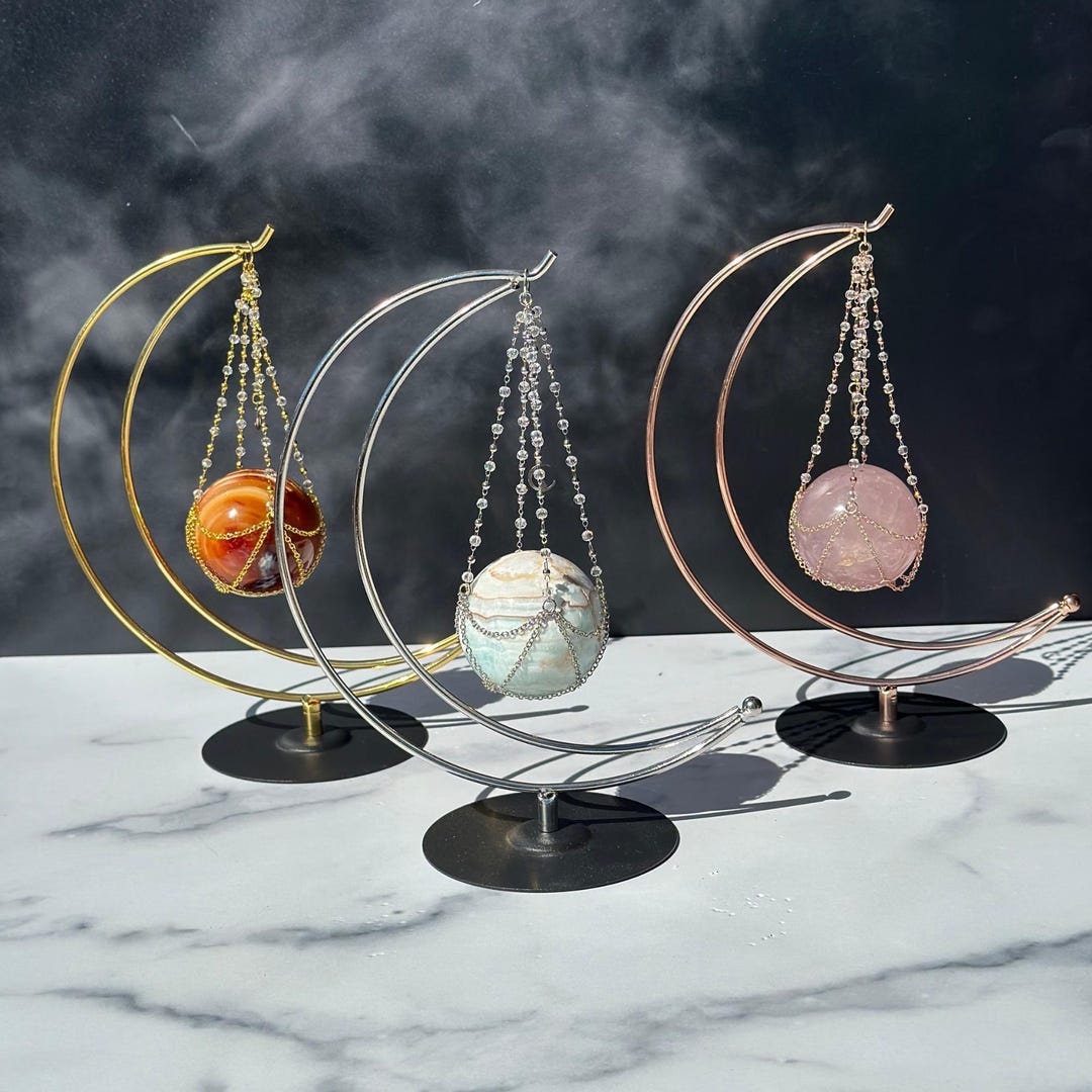 Moon Metal Sphere Holder - Crescent Moon Shaped Stand for Crystal ...