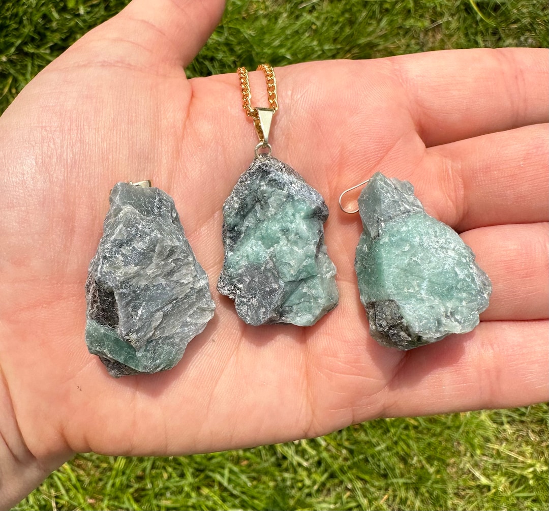 Emerald Raw Pendant - Raw Emerald Crystal Necklace - Rough Emerald ...