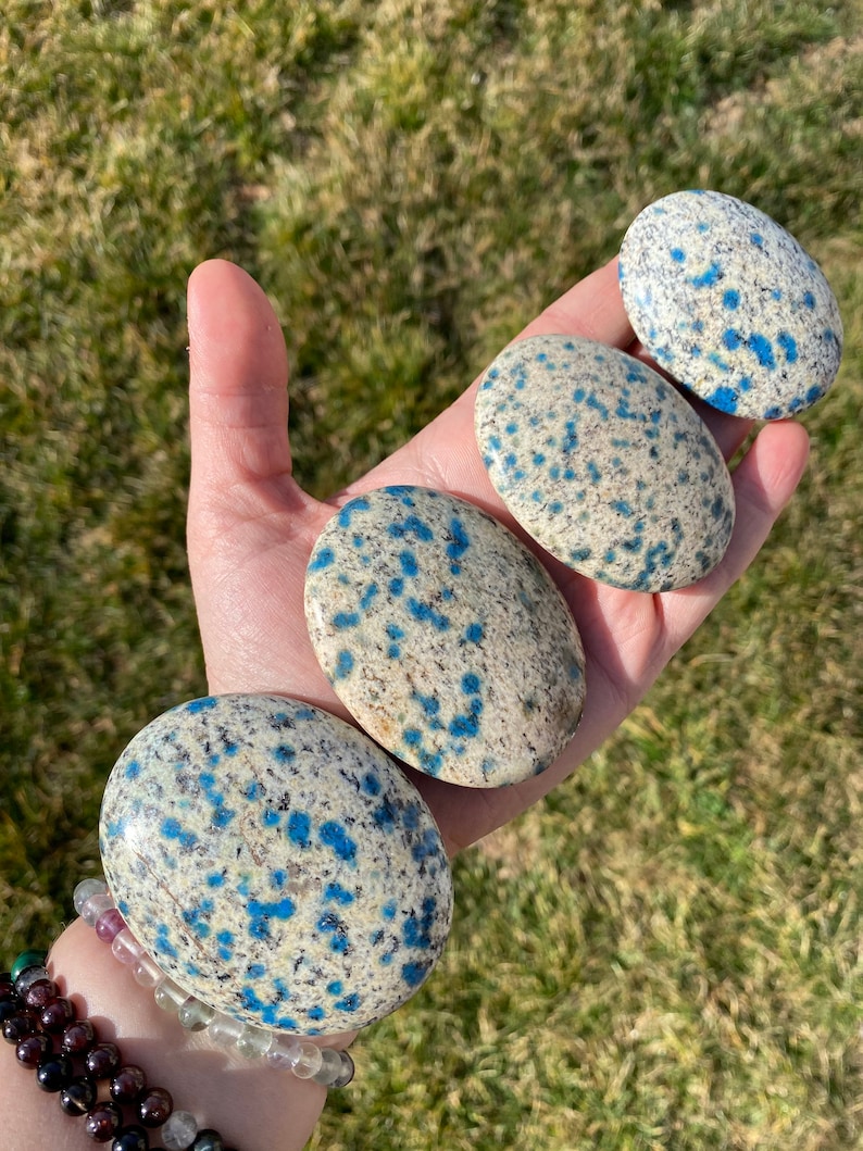 K2 Stone (azurite in Quartz) Oval Palm Stone - (2" - 3") - Polished ...