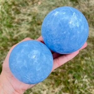 Blue Calcite Crystal Sphere - Grade A! - Blue Calcite Sphere - Hand ...