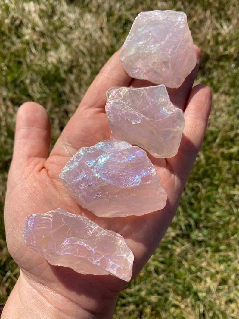 Raw Aura Rose Quartz crystal 1 2 aura rose | Etsy