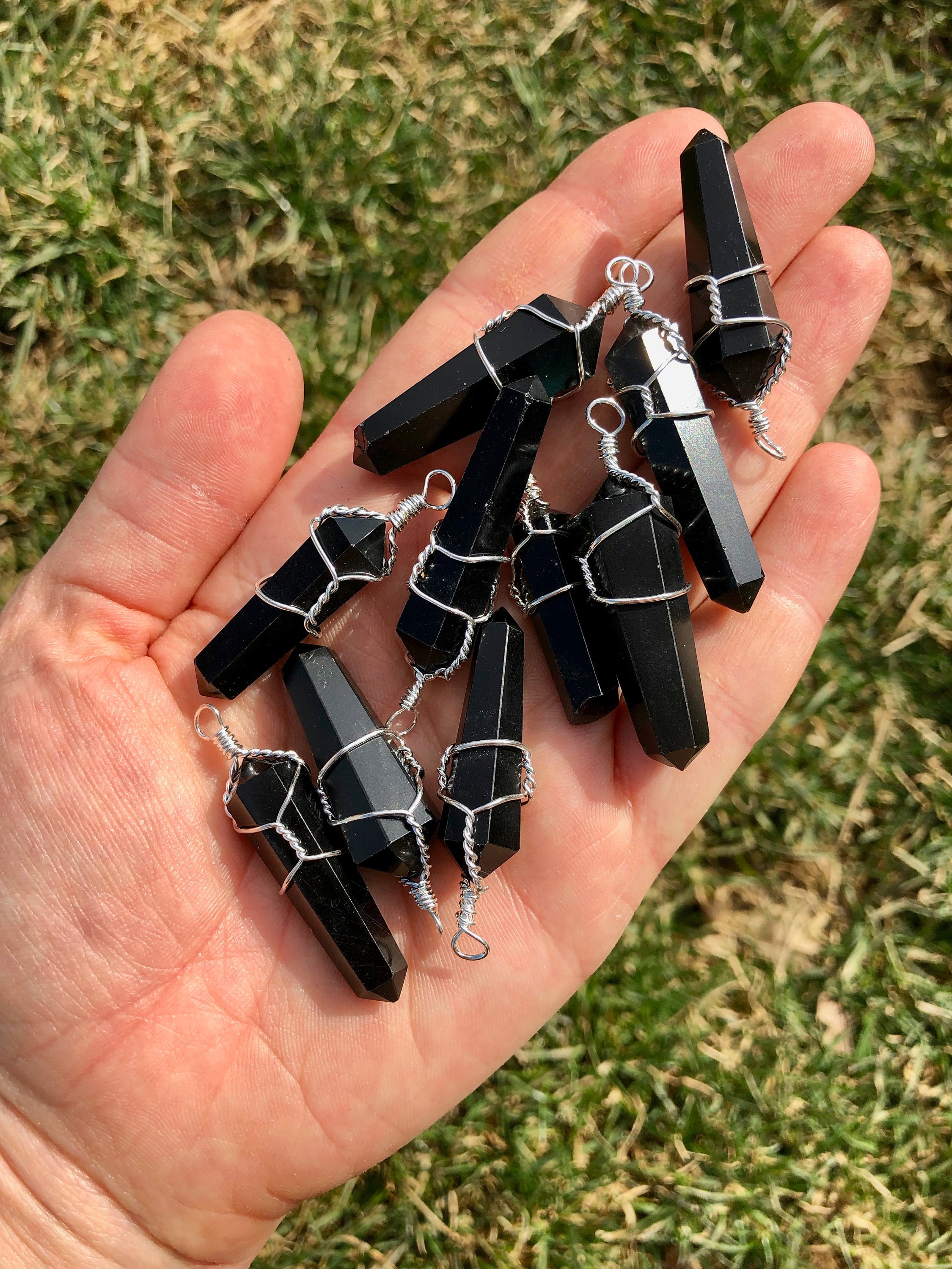 Black Obsidian Necklace Silver Wire Wrapped Black Obsidian | Etsy