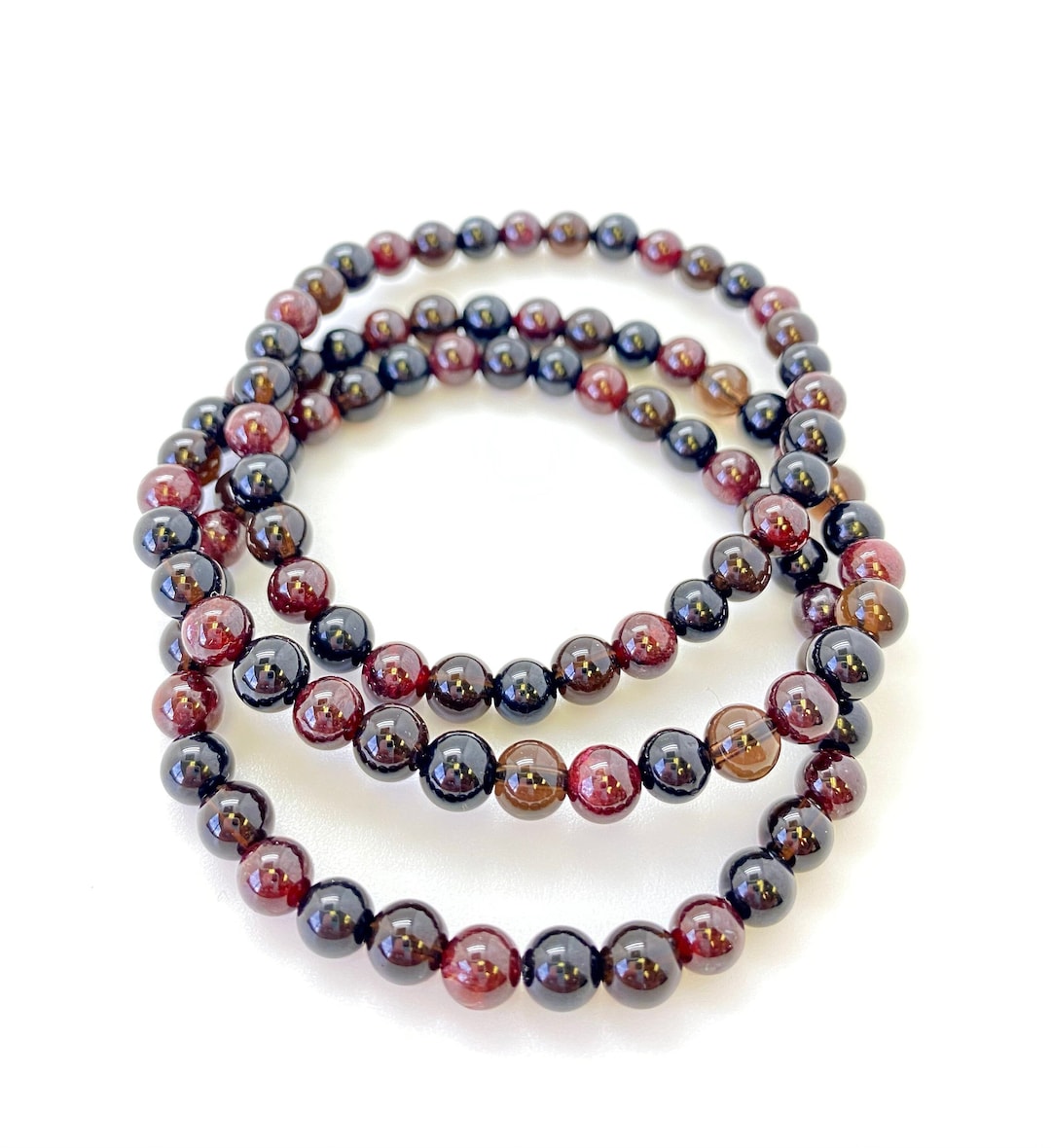 Root Chakra Bracelet - Crystal Elastic Bracelet - Garnet, Black ...