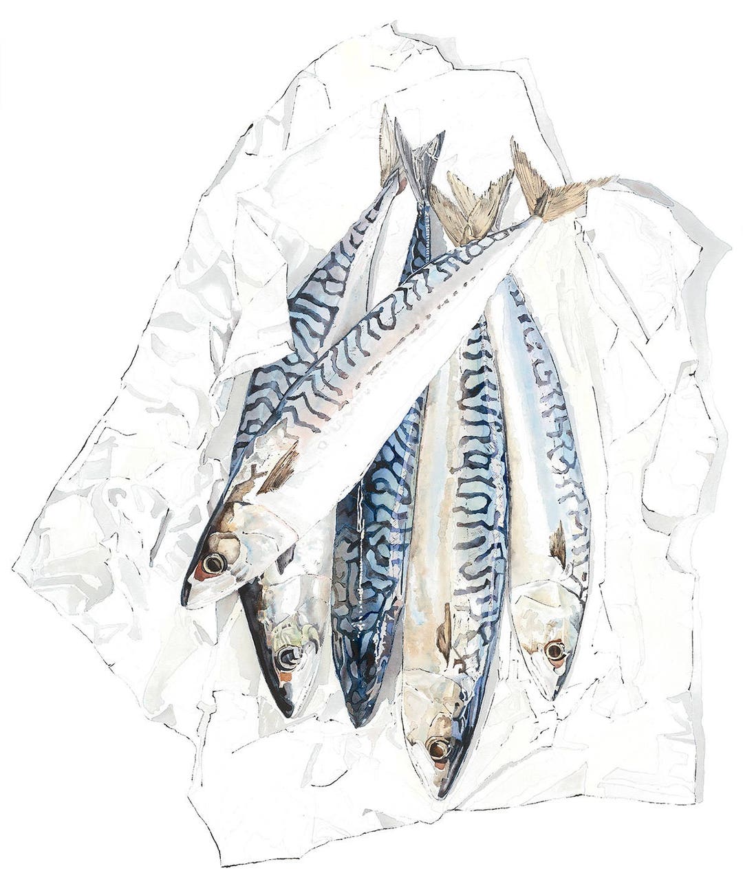 Mackerel. Print of an Original Watercolour Painting. Blue Kitchen Wall ...