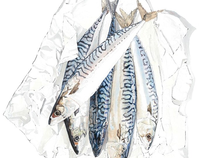 Mackerel. Print of an Original Watercolour Painting. Blue Kitchen Wall ...