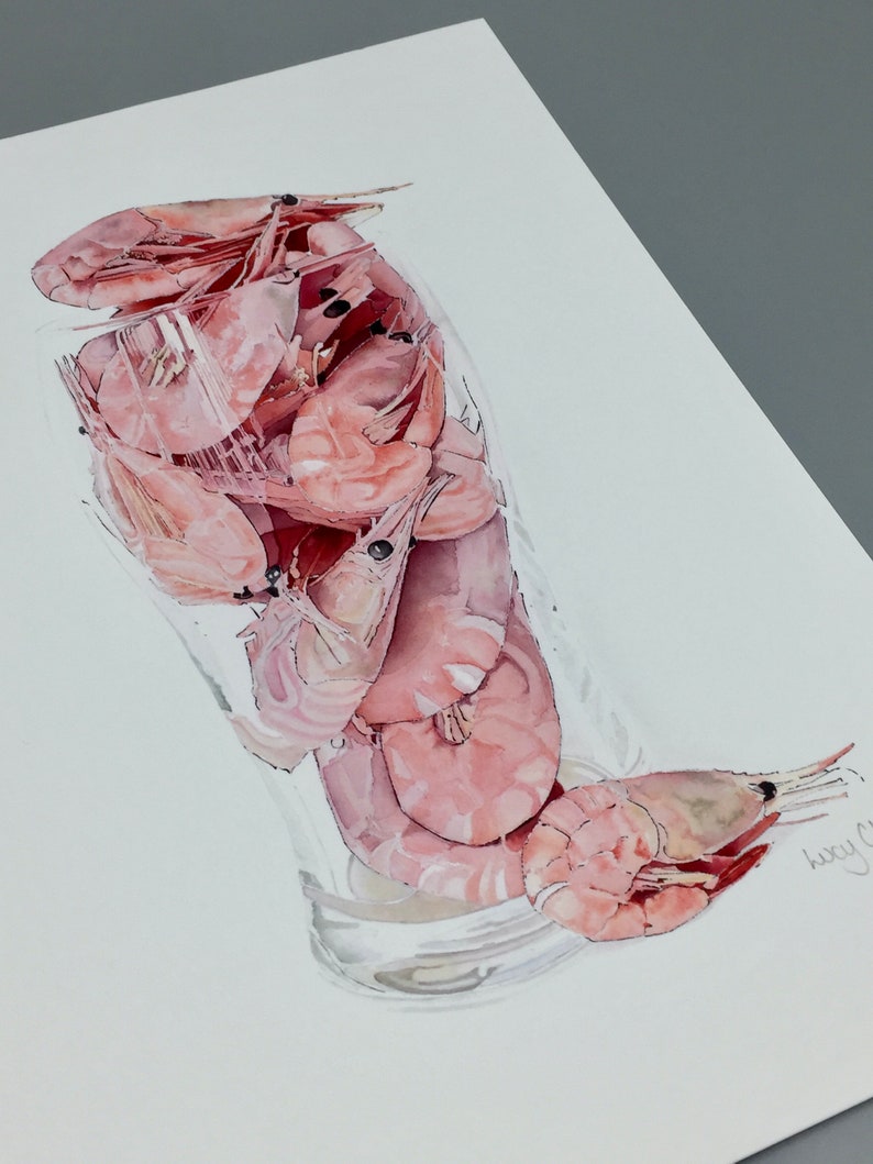 Prawn Print Pint of Prawns Poster Pink Wall Art British - Etsy