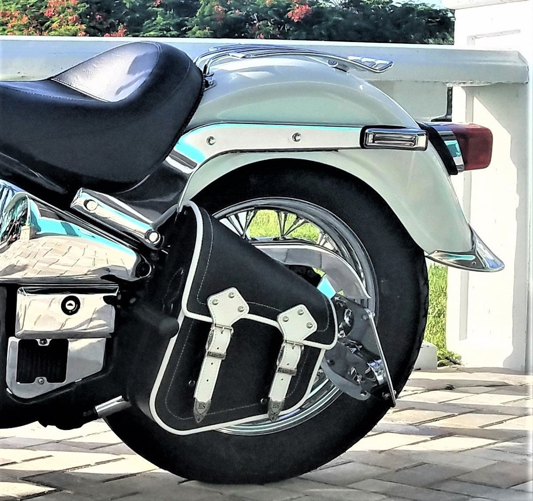 Black White Motorcycle Left Side Swingarm Bag Waterproof Genuine ...