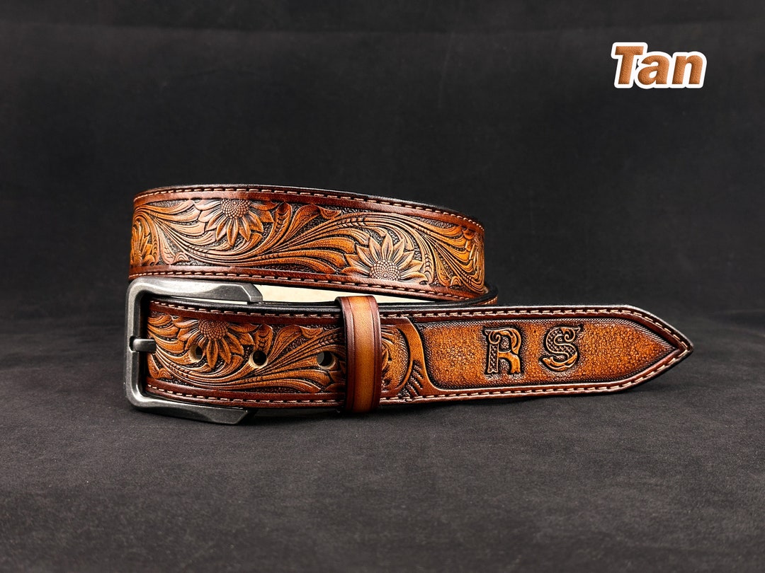 Personalized Leather Western Belt, Tooled Western Belt, Cowboy Leather ...