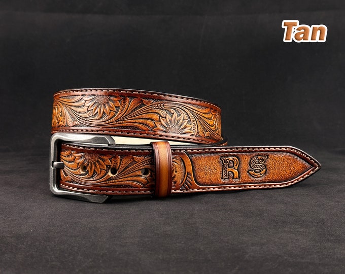Tooled Western Initials Belt - Handmade Leatherwork - Buckstitched - Etsy