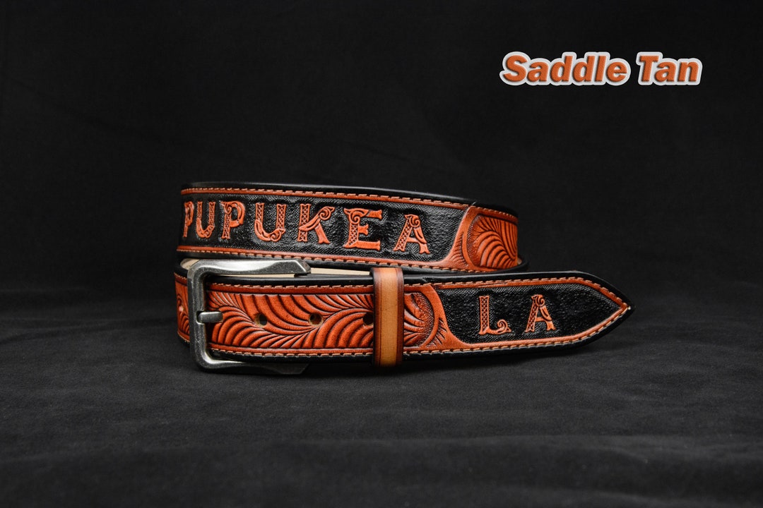 Personalized the Waves Tooled Leather Belt Western Belt, Mens Western ...