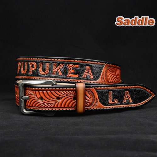 Personalized the Waves Tooled Leather Belt Western Belt Mens | Etsy