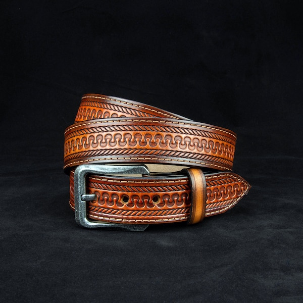 Mens Leather Belt Hand Tooled - Etsy