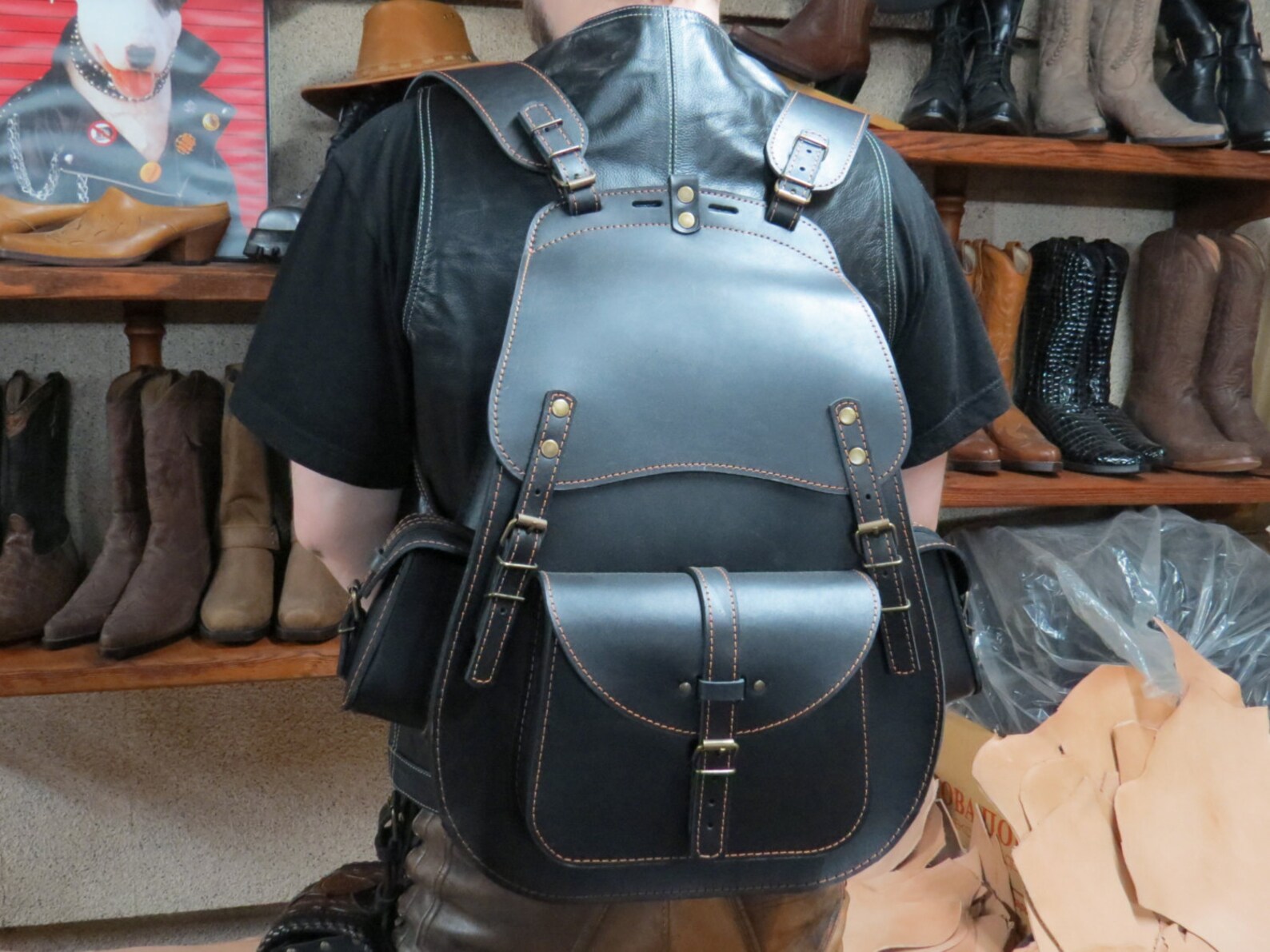 MEDIUM Black Leather Laptop Backpack School Backpack | Etsy