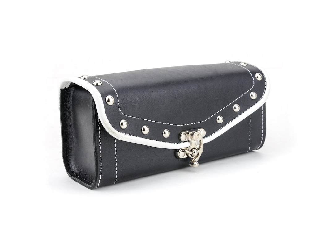 Leather Motorcycle Tool Bag, Black Leather Toolbag, Fork Bag, Leather ...