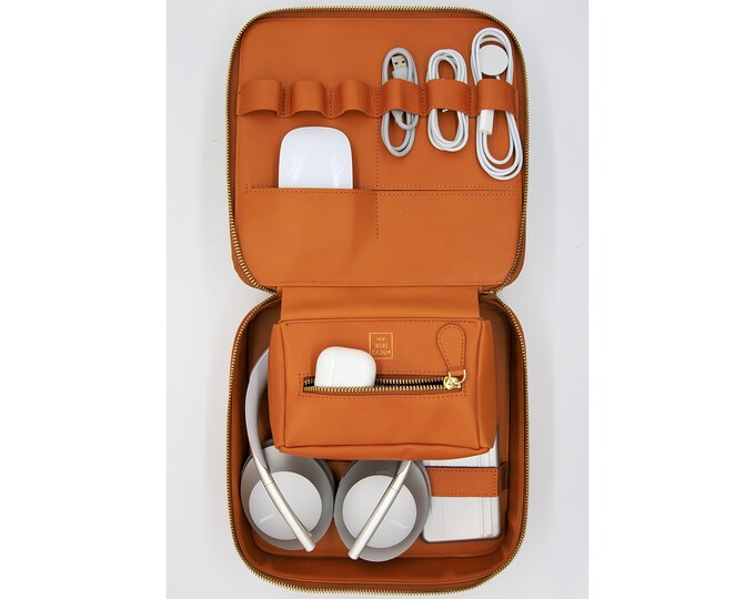 Personalised Leather Tech Travel Case - Gift for Him - Travel Tech ...