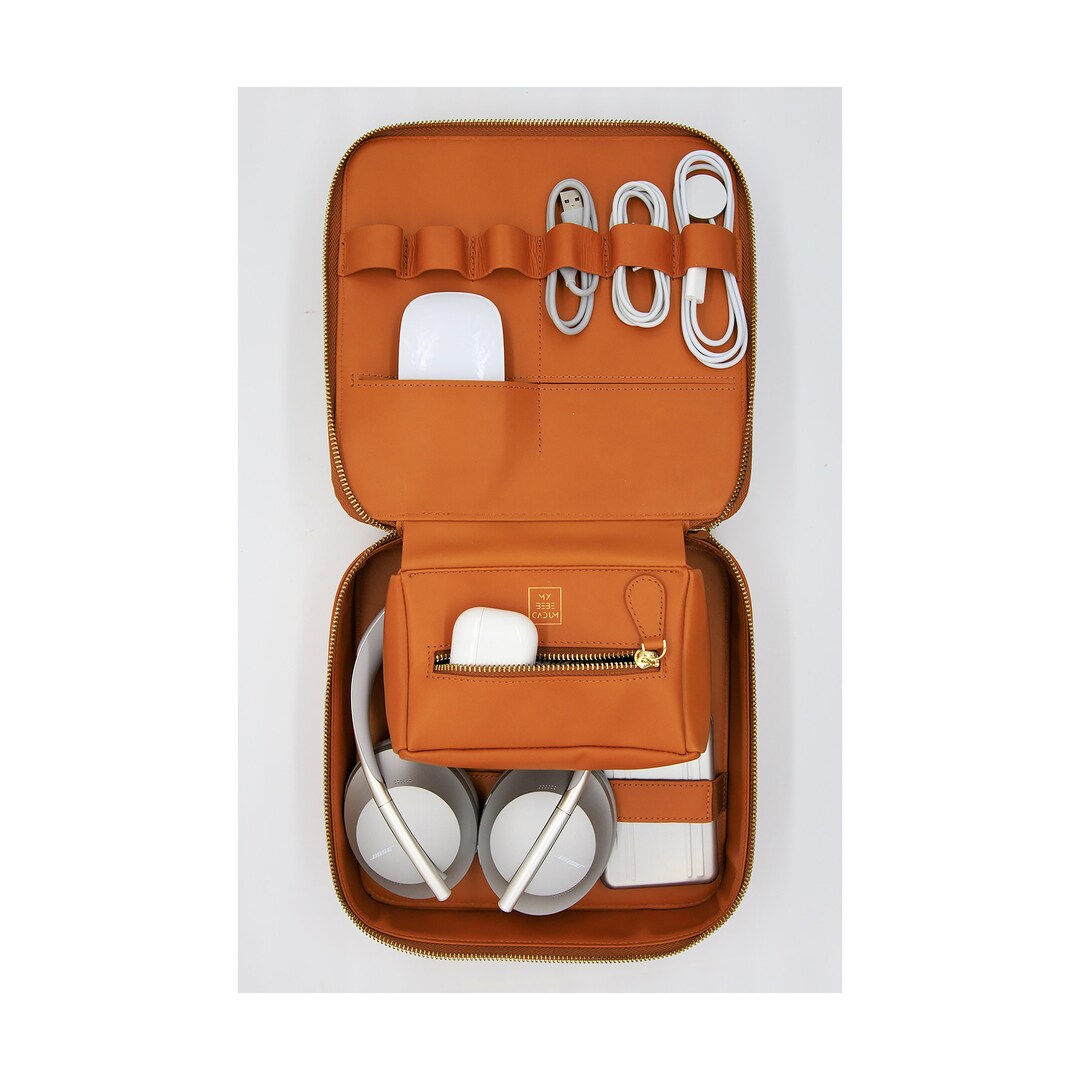 Personalised Leather Tech Travel Case Gift for Him Travel Tech ...