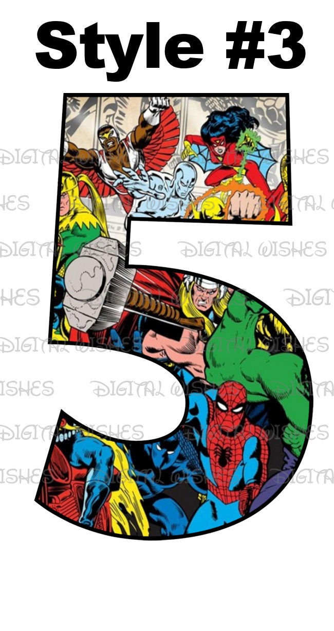 Avengers Superhero Comic in number Birthday Image PERSONALIZED | Etsy