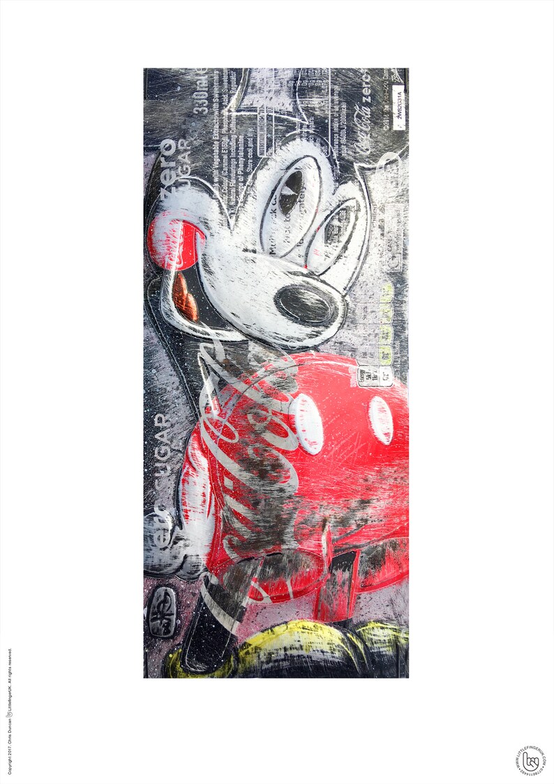 Hand Signed Print by Chris Duncan, MICKEY MOUSE on Coke Zero Can, Comic ...