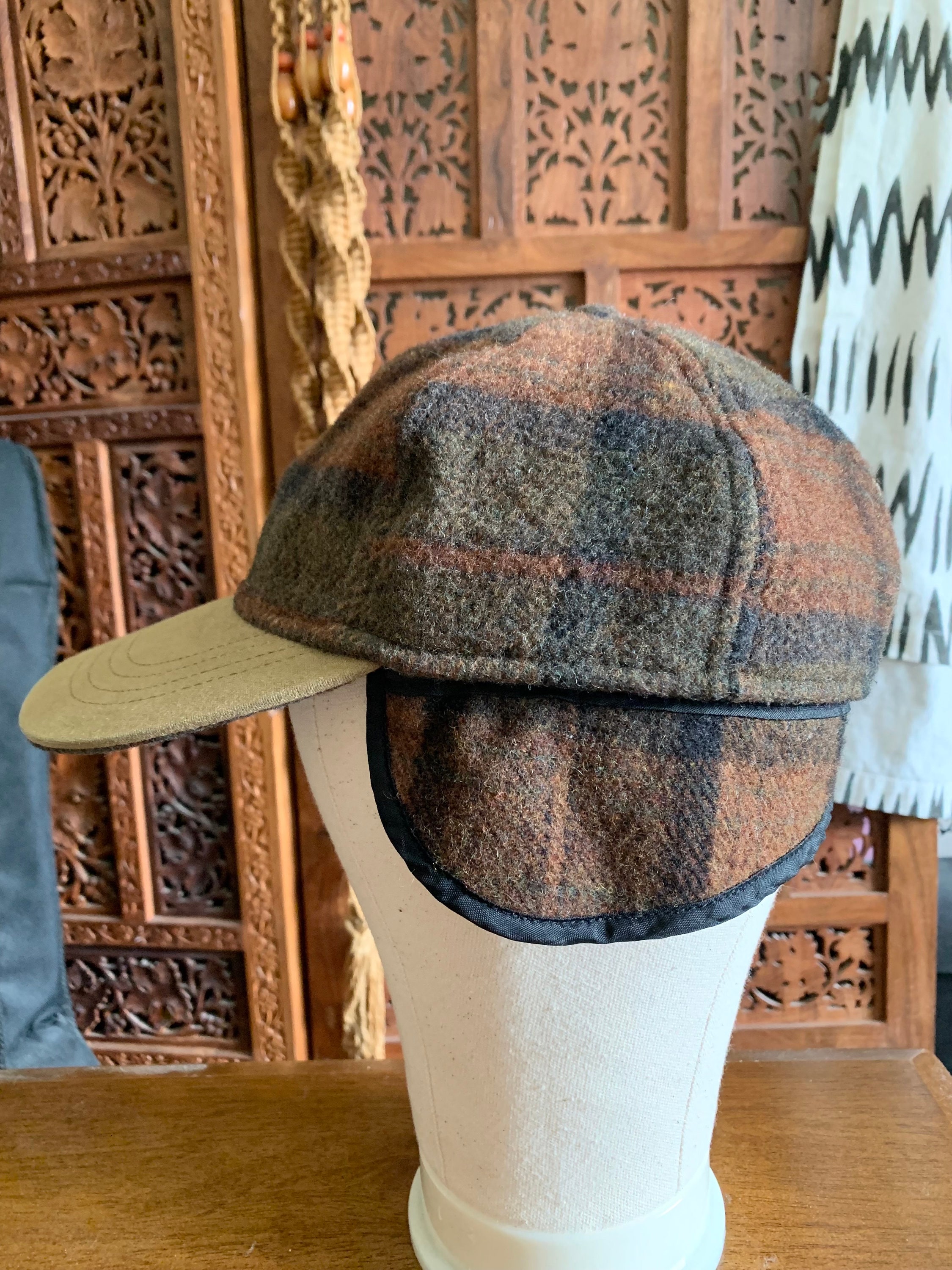 Vintage 90's Eddie Bauer Plaid Wool Winter Trapper Cap Hat Large Made ...