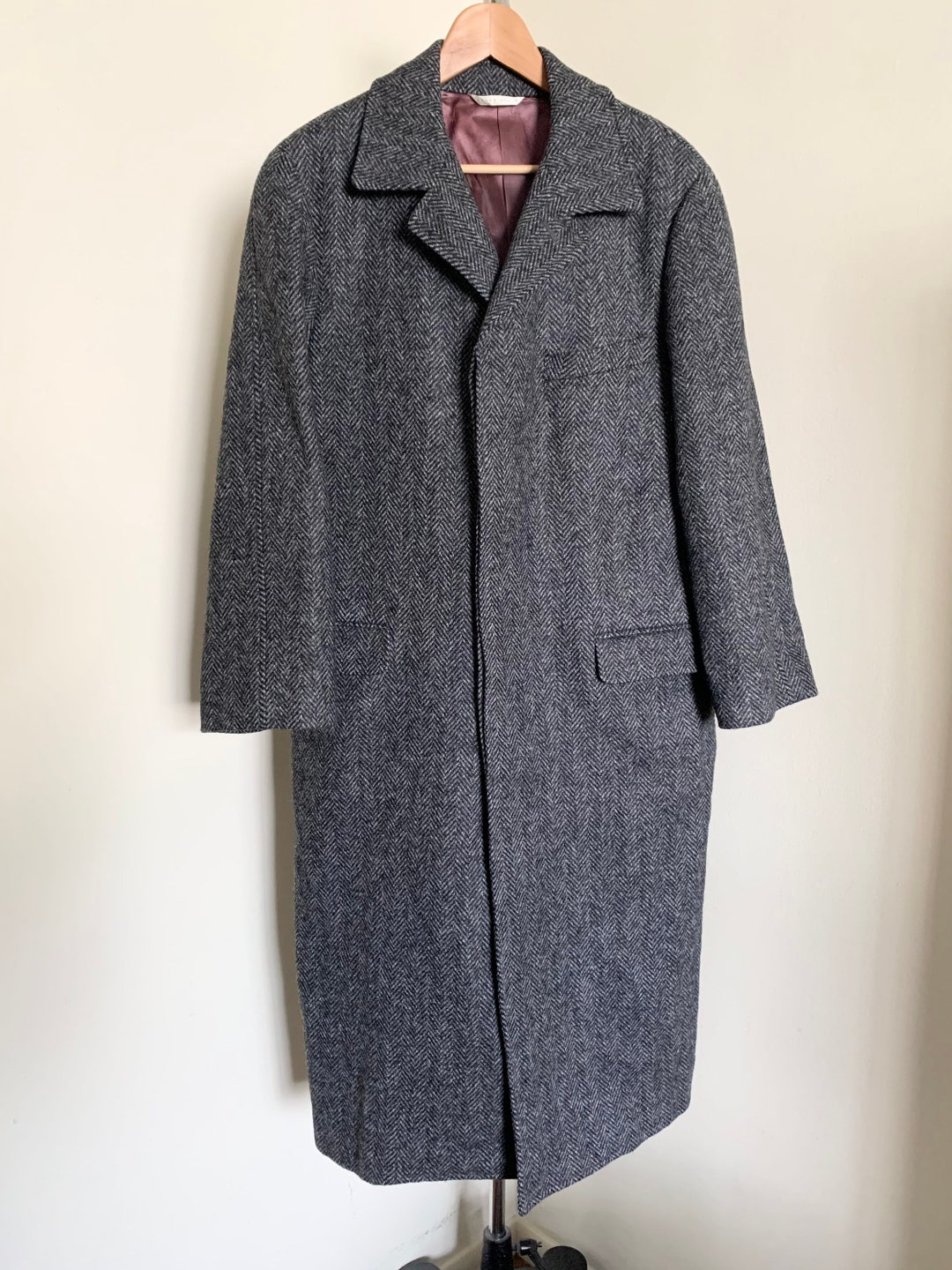 Vintage 80's Perry Ellis Wool Tweed Grey Long Trench - Etsy