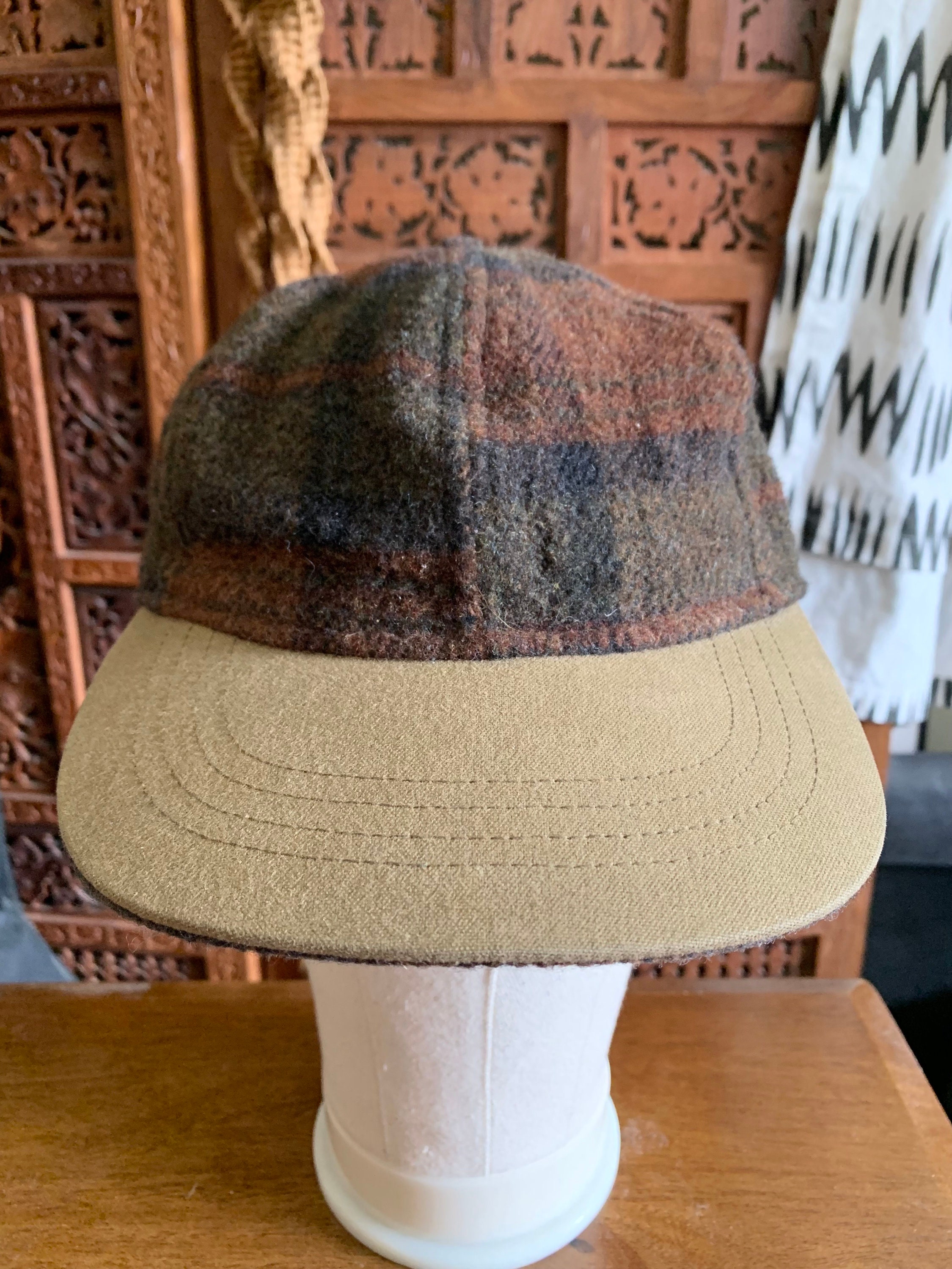 Vintage 90's Eddie Bauer Plaid Wool Winter Trapper Cap Hat Large Made ...