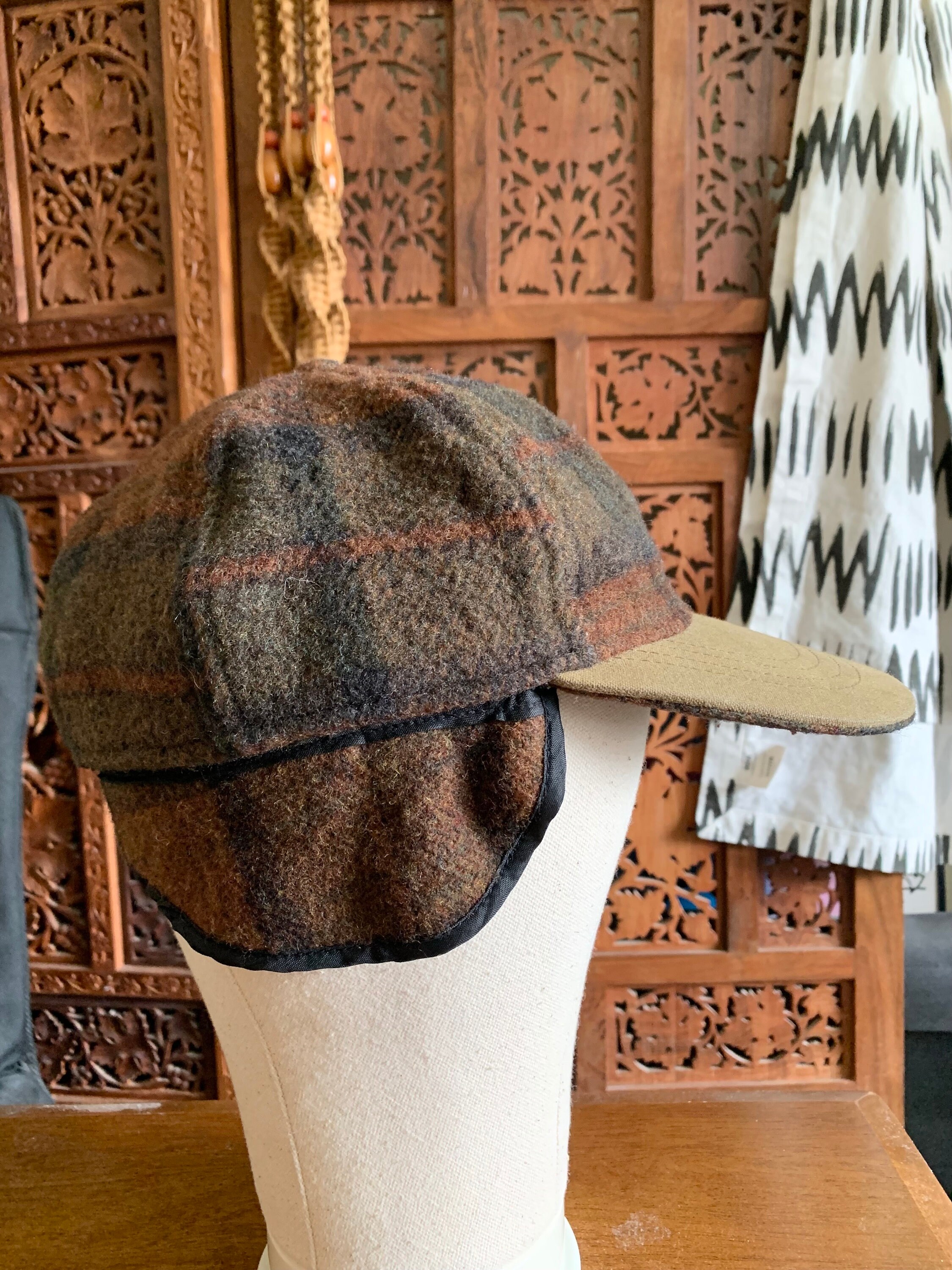 Vintage 90's Eddie Bauer Plaid Wool Winter Trapper Cap Hat Large Made ...