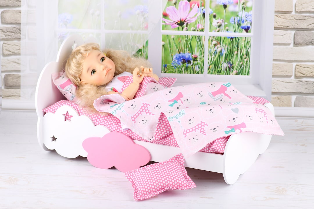 15 Inch Doll Bed, Bedding Set for Dollhouse, Miniature Furniture for ...